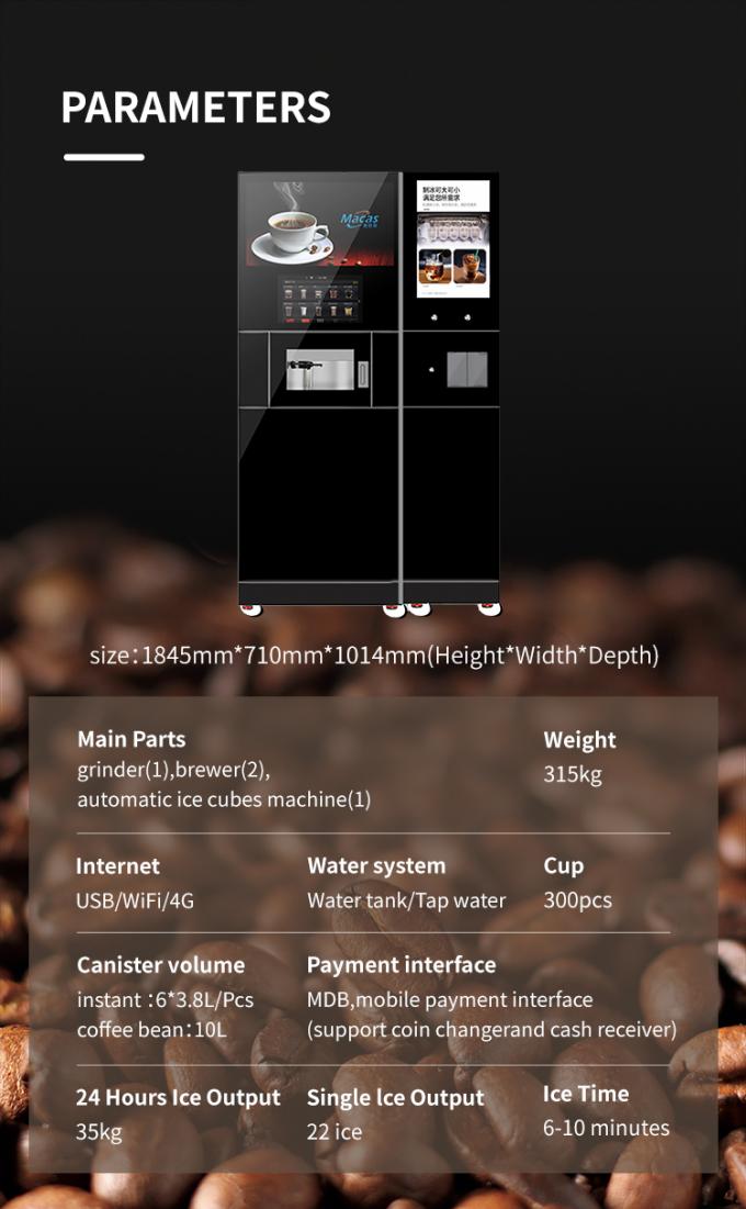 2400W Office QR Code Coin Operated Coffee Vending Machine With Ice Maker