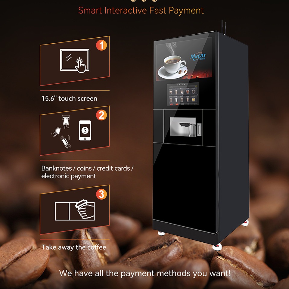 MACAS Coffee Vendo Machine Cafe Vending Machine With 27inch Advertising ...